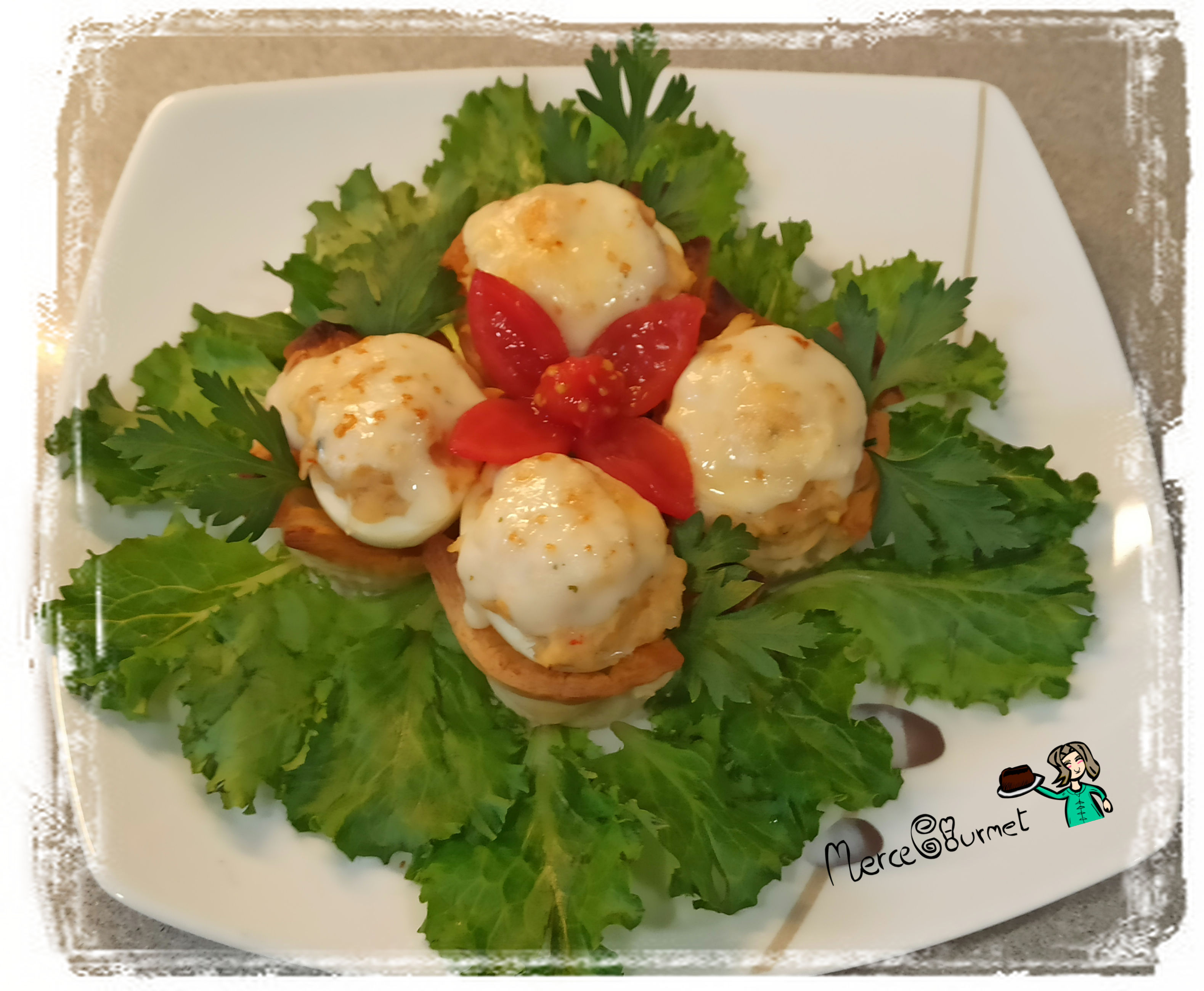 Huevos rellenos en cestillos de hojaldre | Mercegourmet